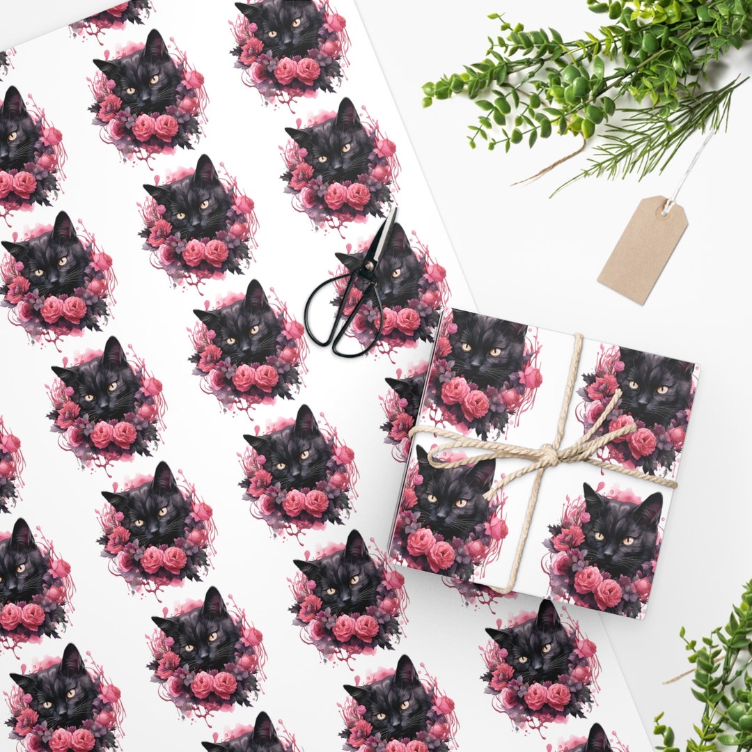 Black Cat Gothic Wrapping Paper/ Witch Cat Gift Paper/pink - Etsy