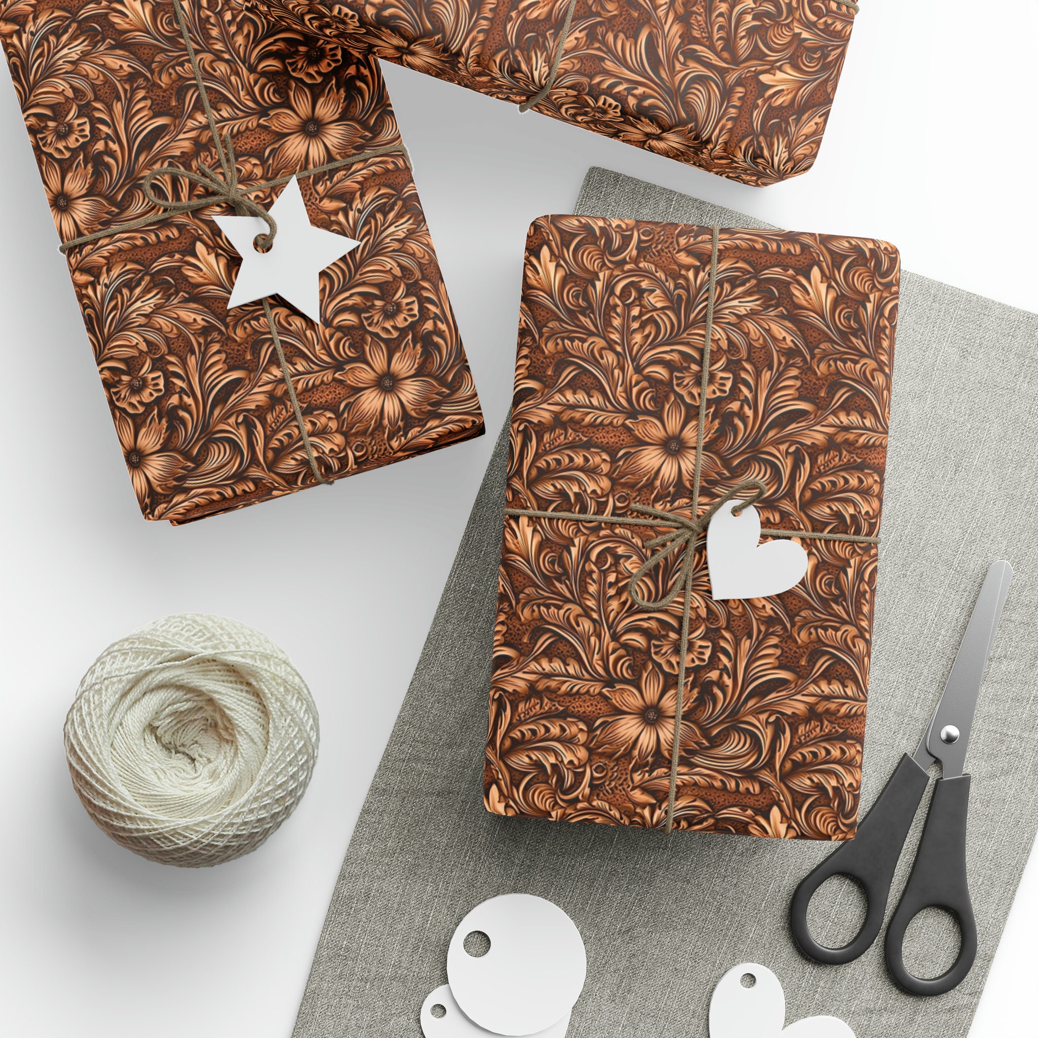 Tooled Leather Look Western Christmas Wrapping Paper/western Gift Wrap ...