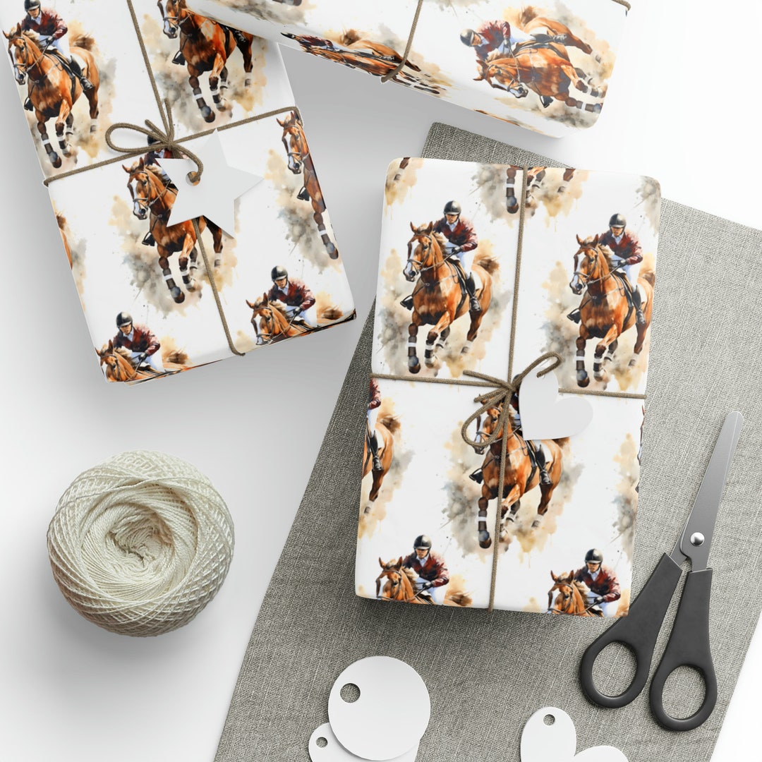 English Equestrian Jumper Christmas Wrapping Paper/showjumper Gift Wrap ...