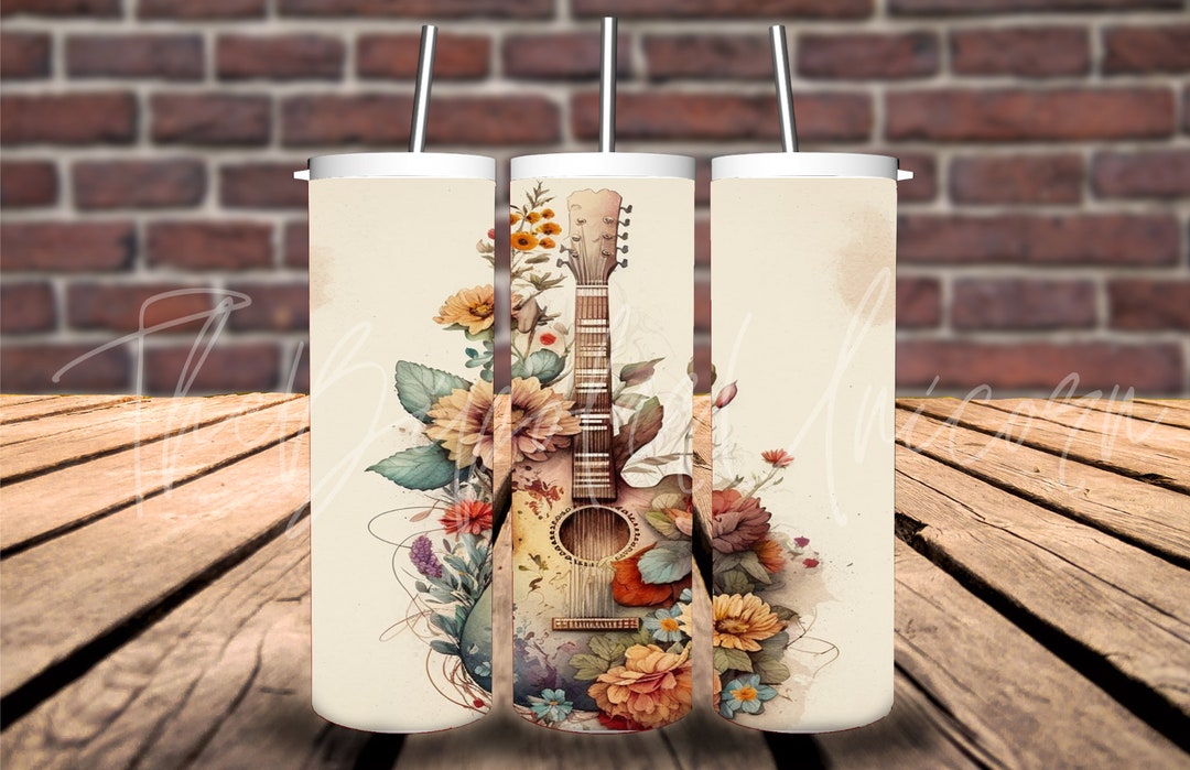 Guitar With Flowers Tumbler/ Floral Guitar Tumbler/ Guitar Mug - Etsy