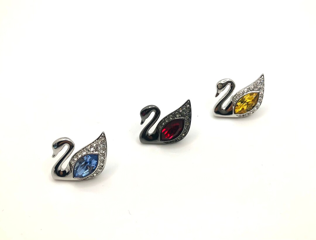 New Swarovski Crystal Swan Pin, Vintage Brooch, Bird Tac Pin, With ...
