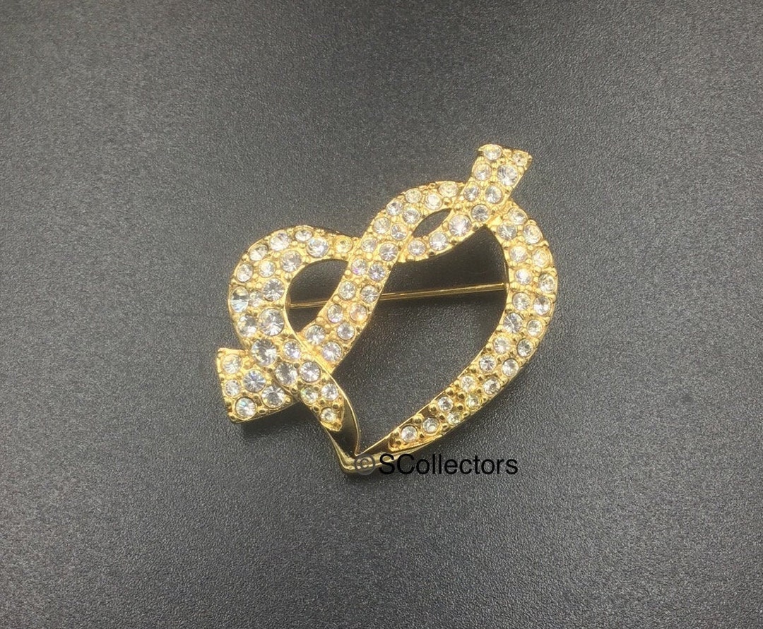 Broche coeur avec ruban de cristaux Swarovski, épingle amour romance ...