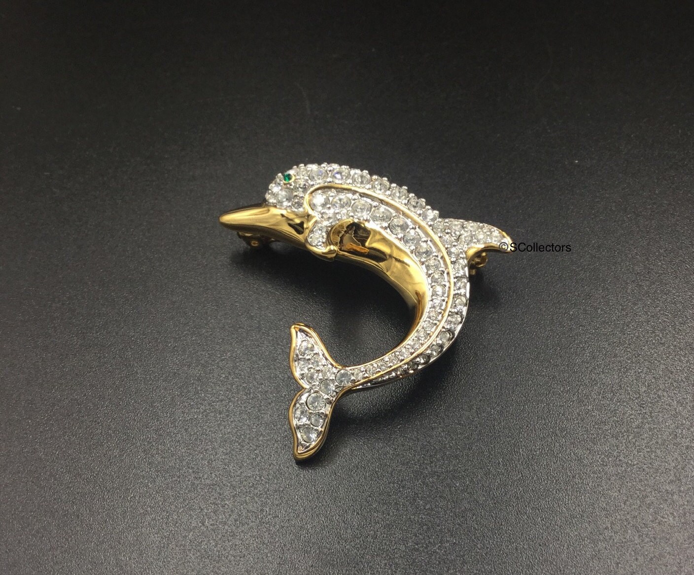 Swarovski Crystal Dolphin Brooch Vintage Gold Toned Pin | Etsy