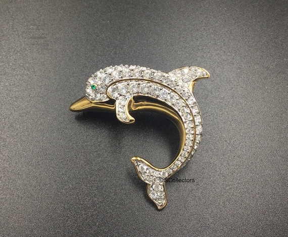 Swarovski Crystal Dolphin Brooch Vintage Gold Toned Pin - Etsy UK