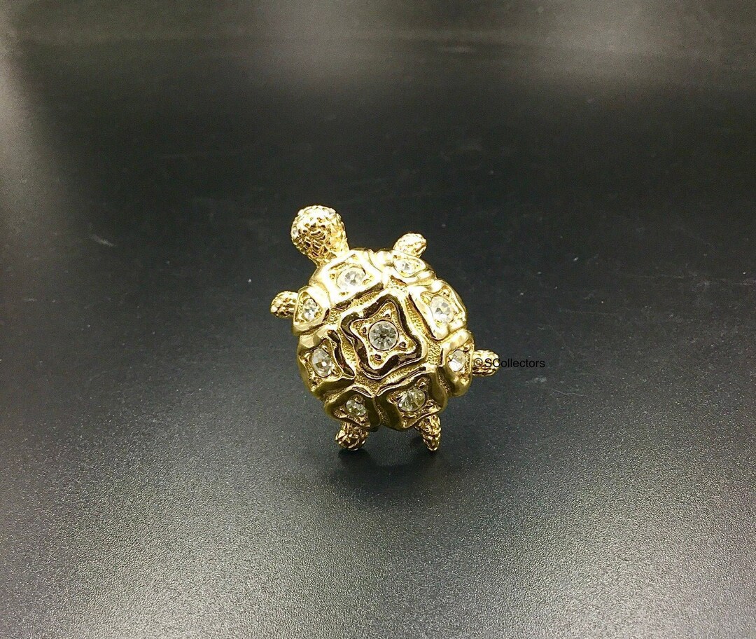 Swarovski Crystal Turtle Brooch, Vintage Animal Pin, Gold Toned Jewelry ...