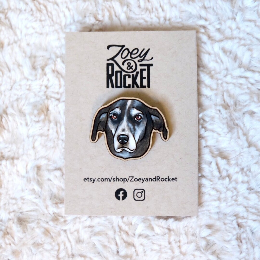 1 Pet - Lapel Pin | Custom Hand Painted Wood Pet Portrait Badge | Dog ...