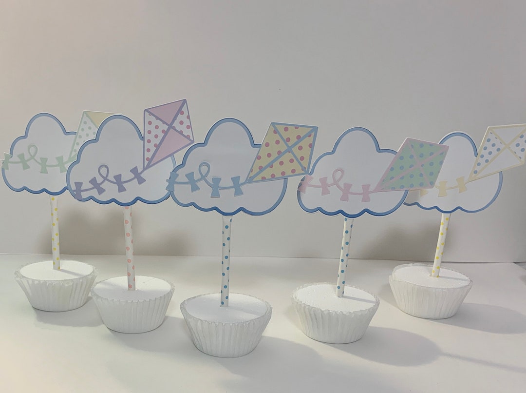 Kite Cupcake Toppers/12 Cupcake Toppers With Kite and Cloud/pastel Kite ...