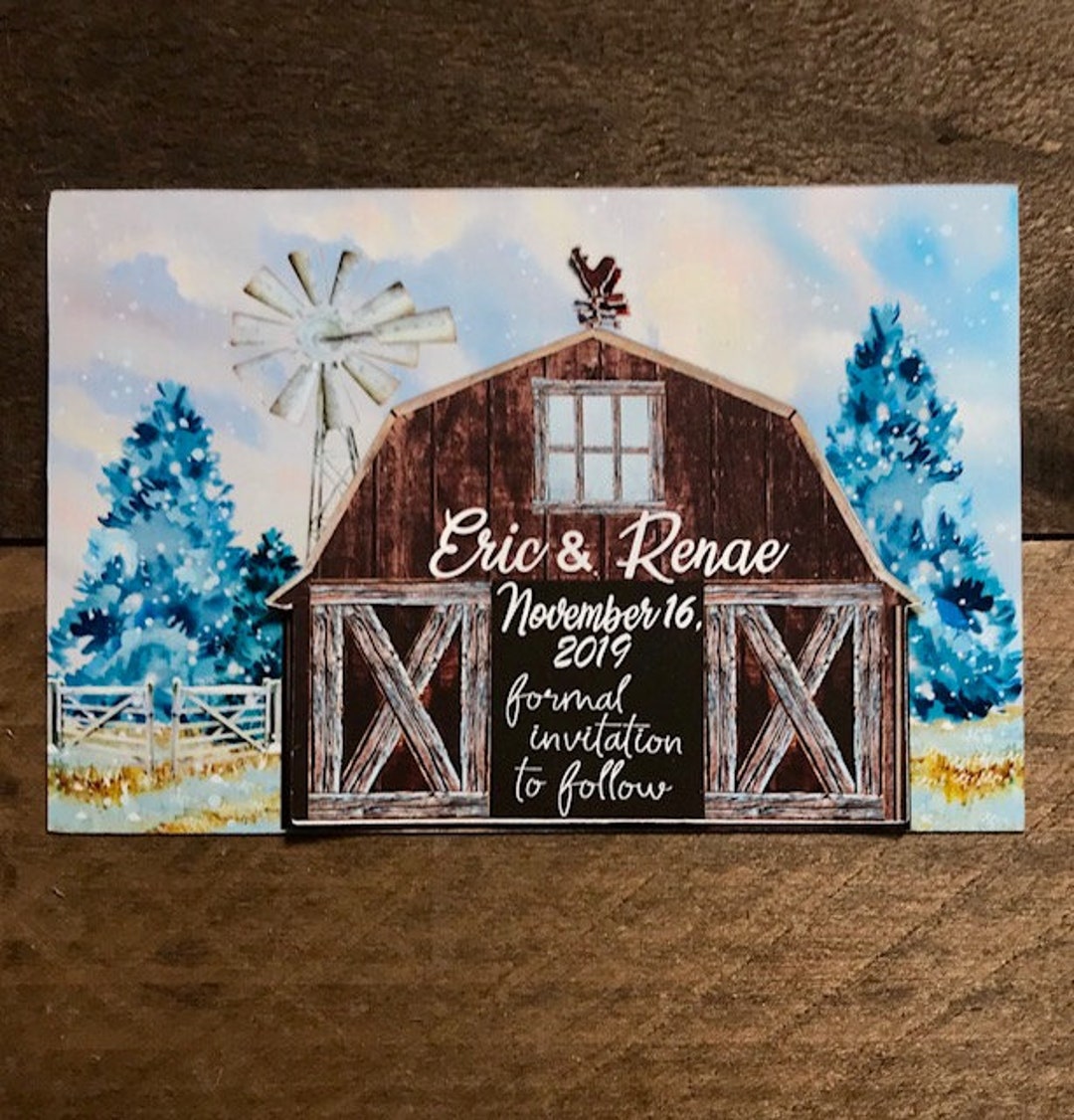 Rustic Barn Save the Date Magnet: Winter Country Farm Theme - Etsy