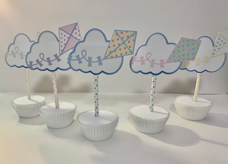 Kite Cupcake Toppers/12 Cupcake Toppers With Kite and | Etsy