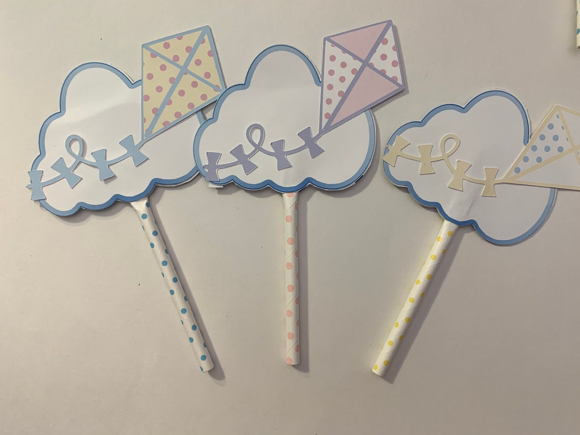 Kite Cupcake Toppers/12 Cupcake Toppers With Kite and | Etsy