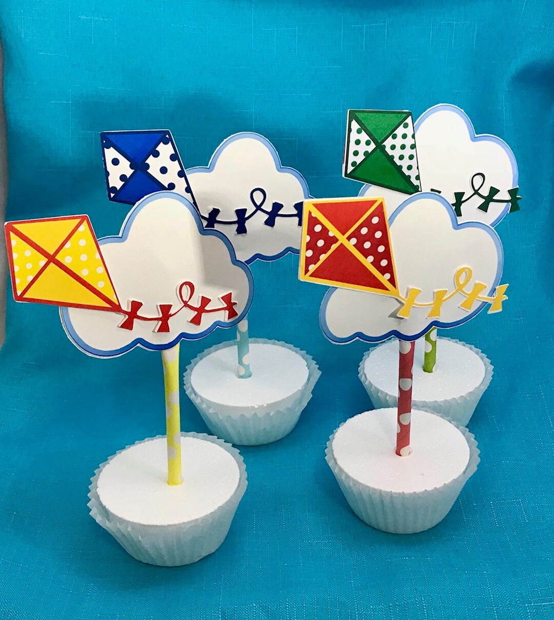 Kite Cupcake Toppers -set of 12 /cupcake Topper Kite/colorful Straws - Etsy