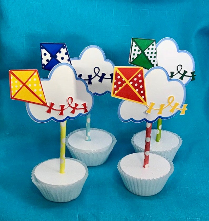 Kite Cupcake Toppers set of 12 /cupcake Topper Kite/colorful - Etsy
