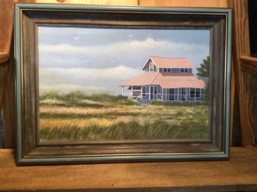 Stuart Roper Painting Beach House North Carolina Framed Signed Well ...