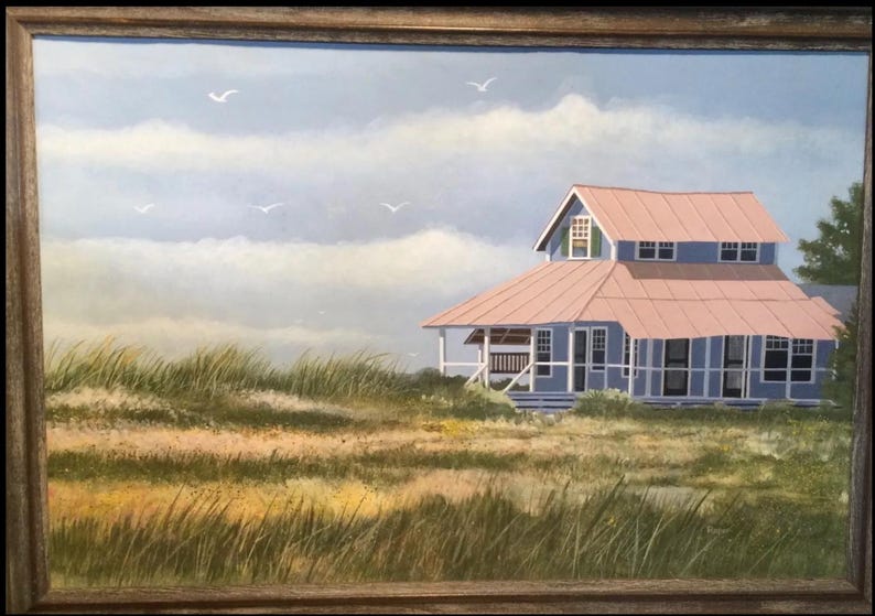 Stuart Roper Painting Beach House North Carolina Framed Signed Well ...