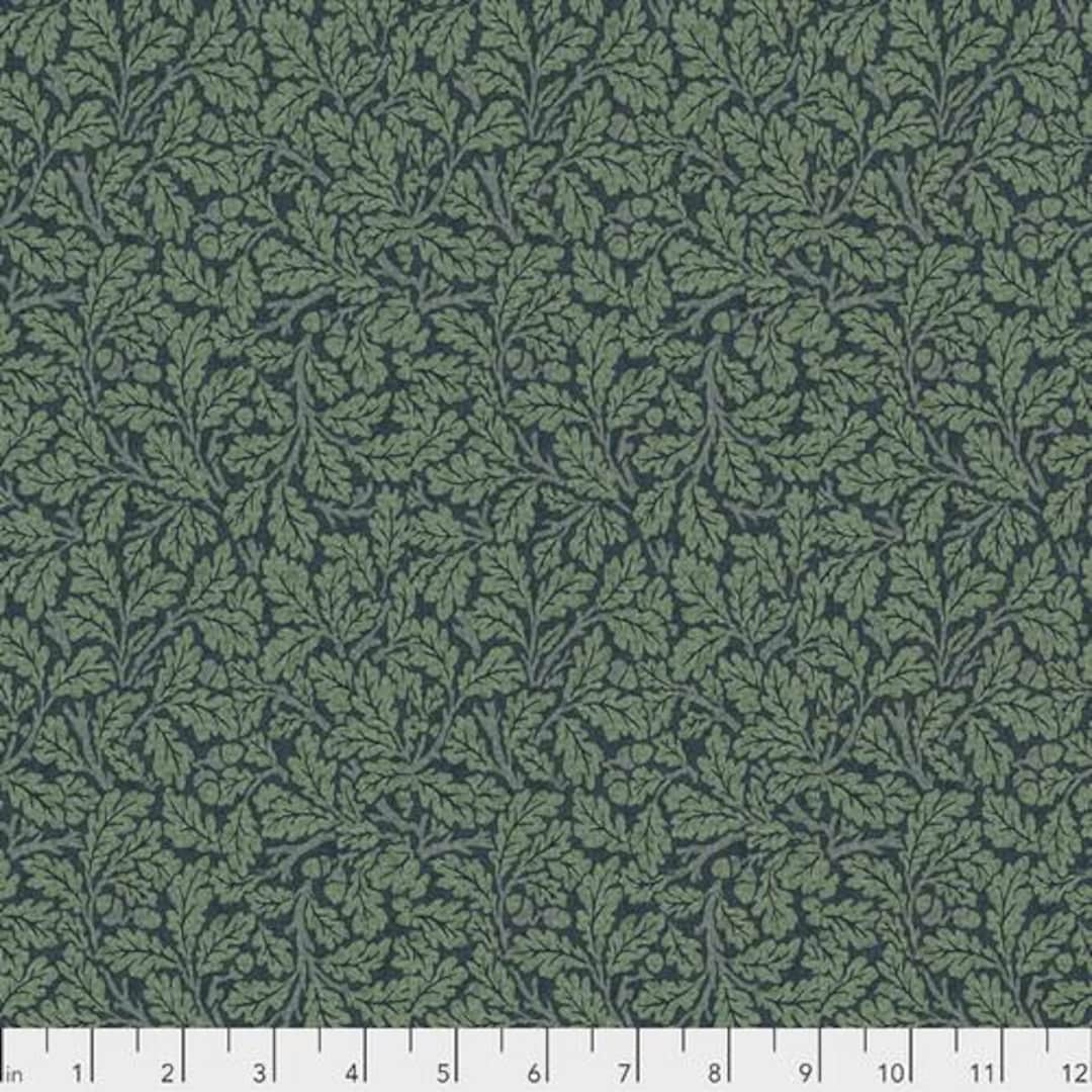William Morris Oak Indigo Blue & Green Leaf, Freespirit, Cotton Fabric ...
