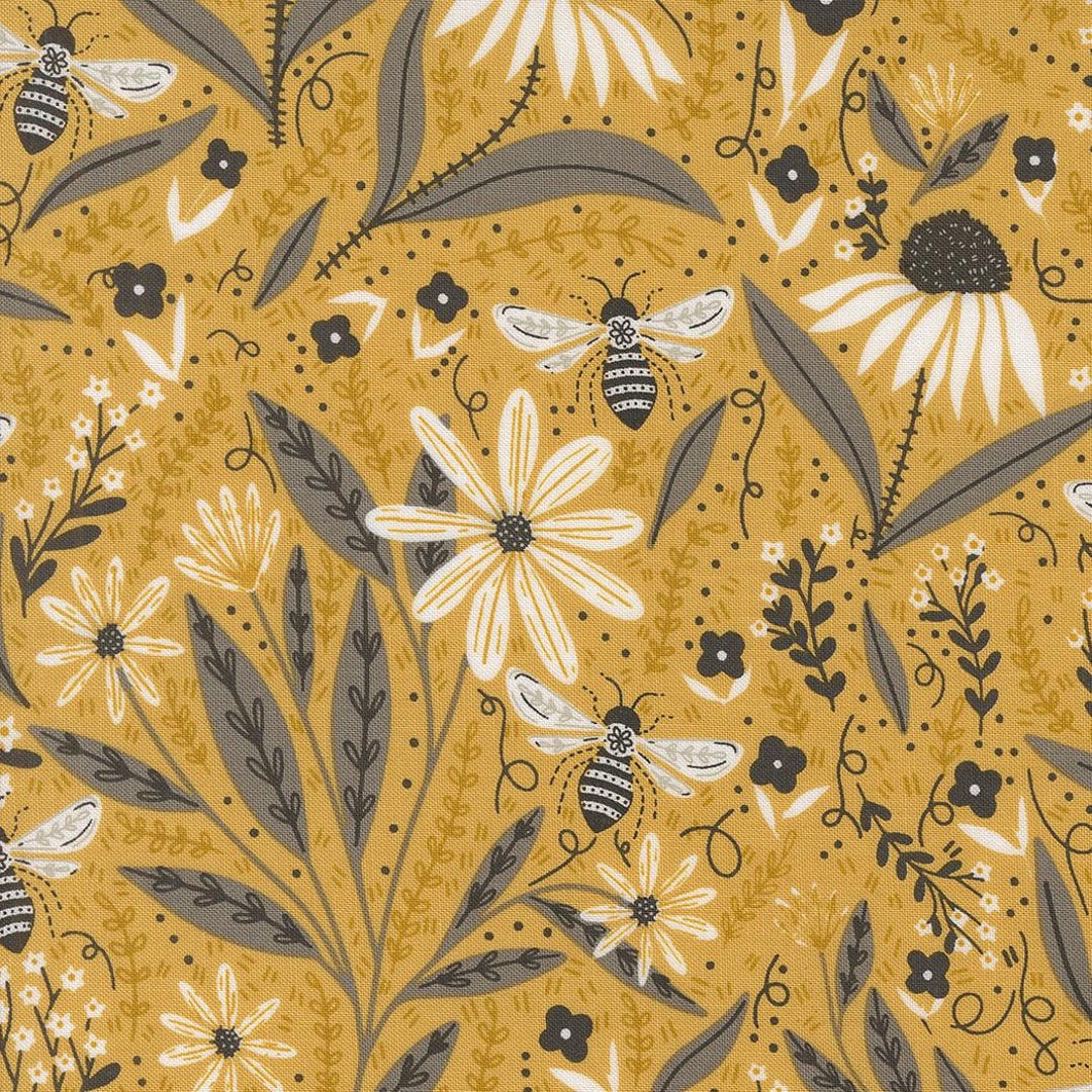 Bee Garden Floral Bees Honey Yellow Fabric by Gingiber for Moda - Etsy