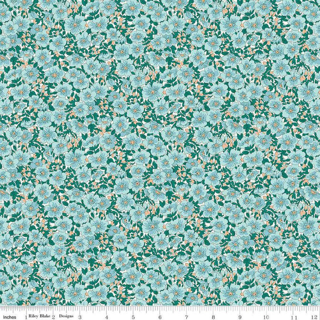 Liberty Tree of Life Canopy Greens Dina Blossom, Teal Floral Fabric ...