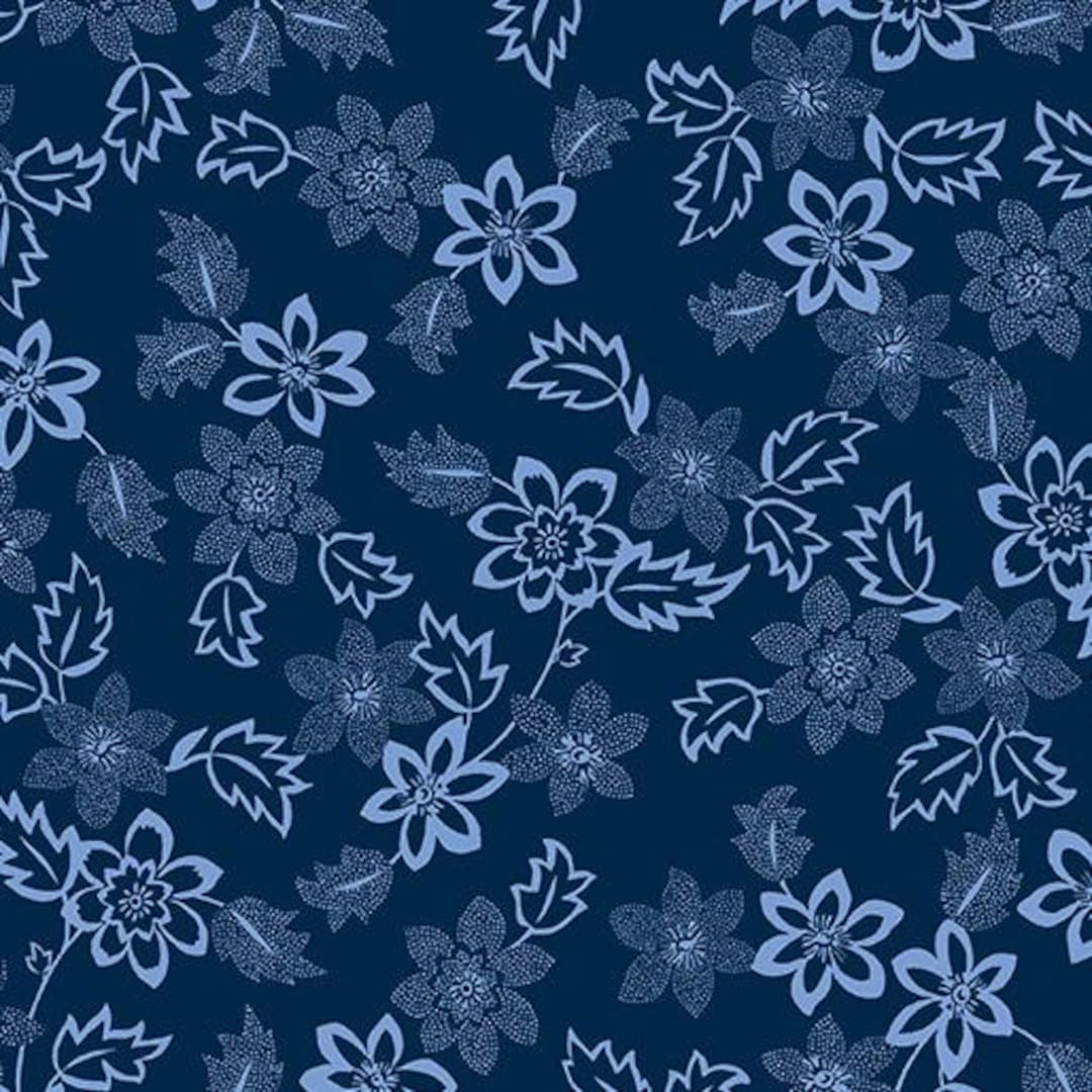 Blue Rhapsody Navy Blue Dotted Blossoms Benartex Fabric - Etsy