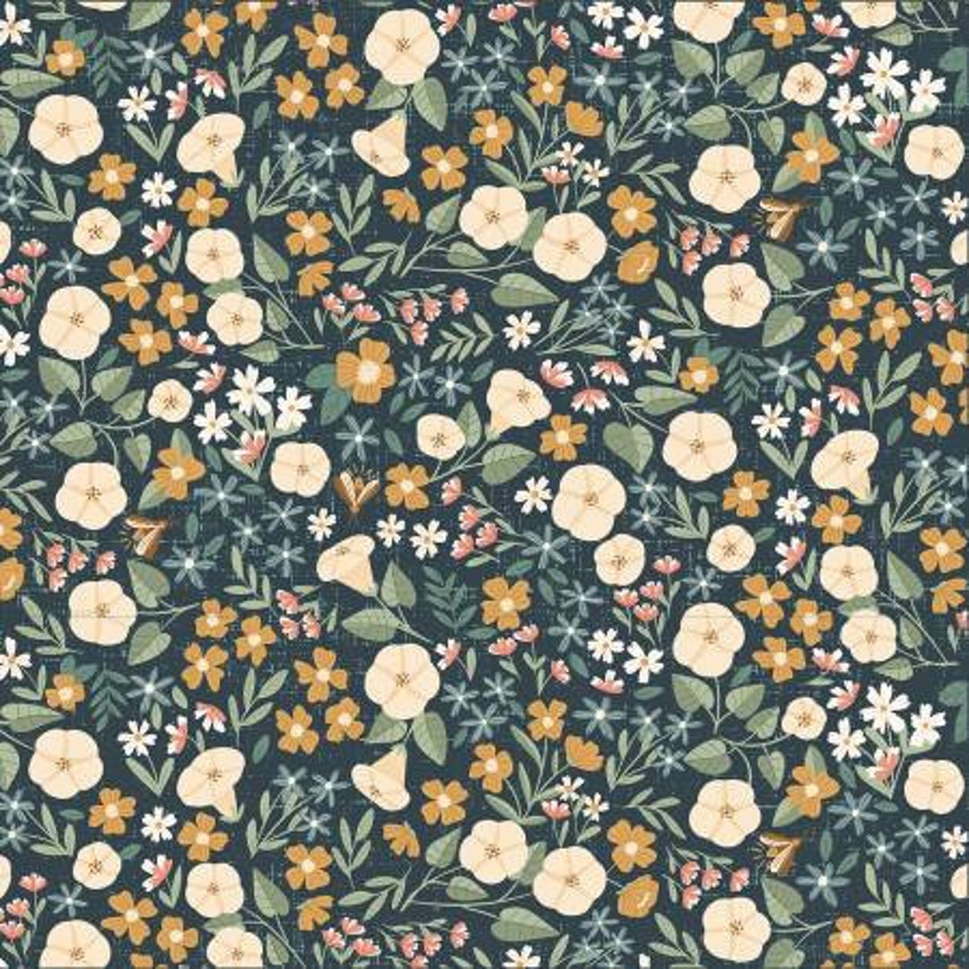 Poppie Cotton Moonbeam Dreams Moon Garden Night Blue Fabric by Amanda ...