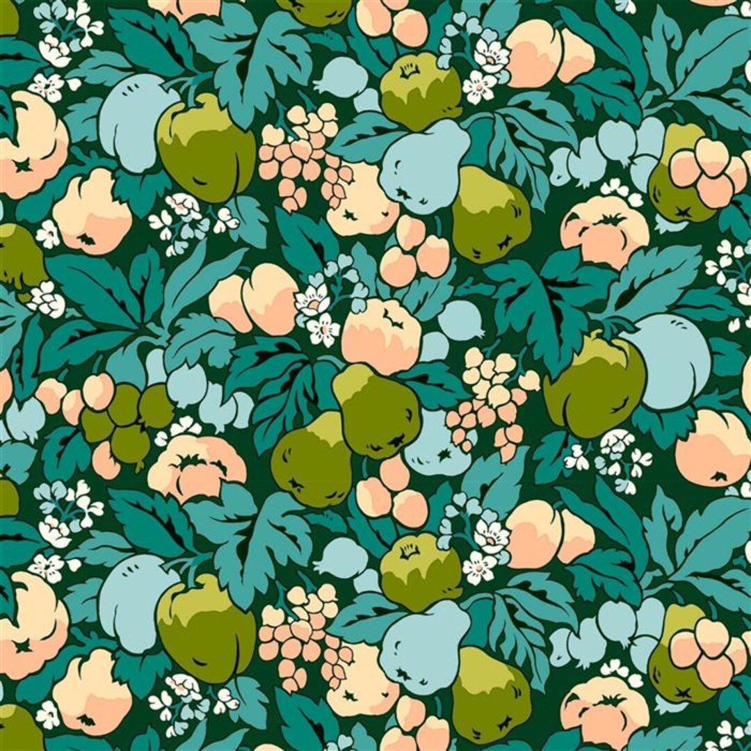 Liberty Tree of Life Canopy Greens Orchard Harvest, Teal Floral Fabric ...