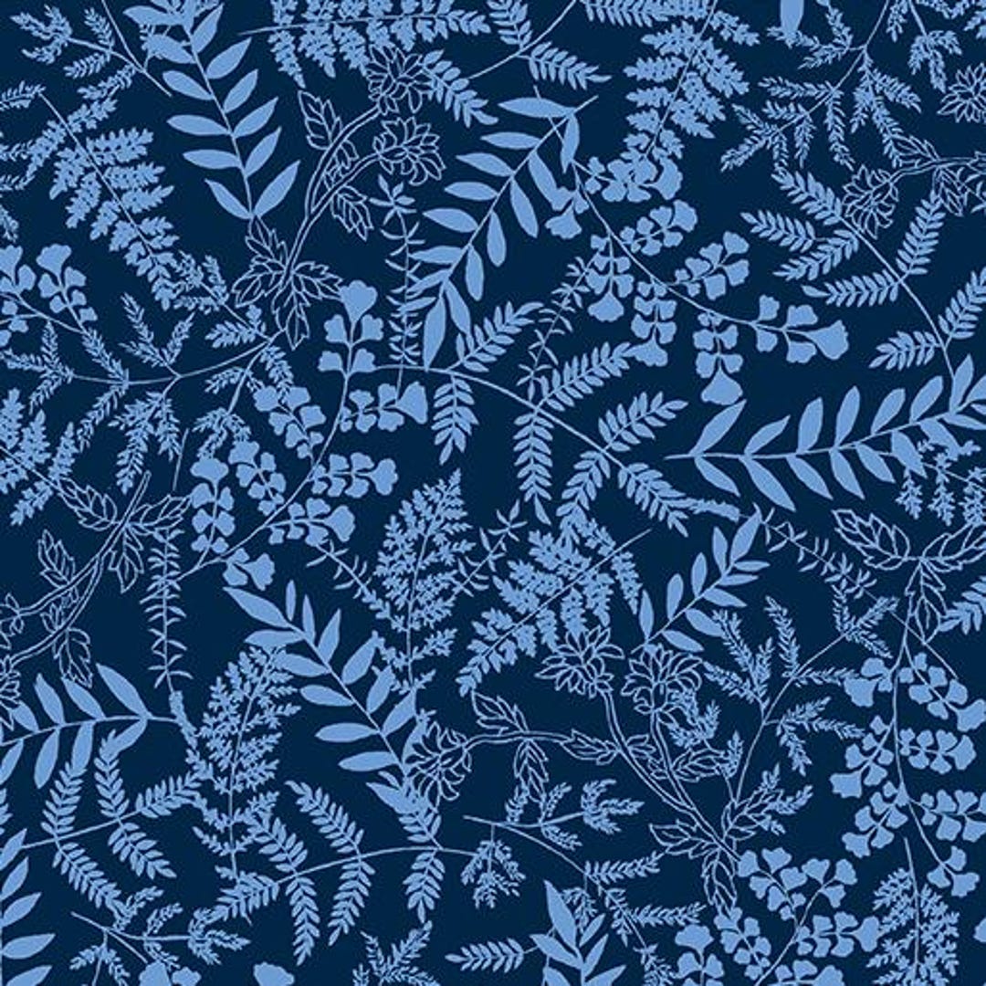 Blue Rhapsody Navy Blue Fern Garden Benartex Fabric - Etsy