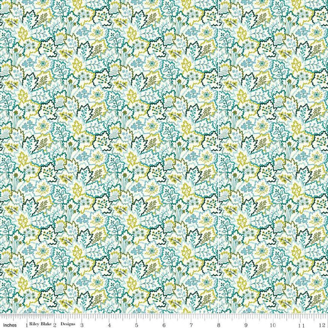 Liberty Tree of Life Canopy Greens Cascading Leaves, Teal Floral Fabric ...