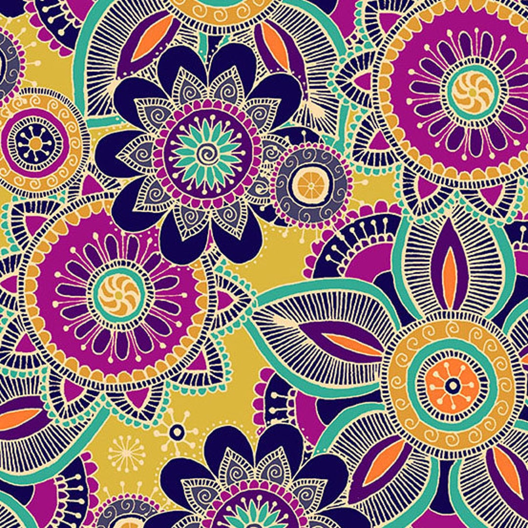 Makower Yellow Henna Cotton Fabric by Beth Studley - Etsy