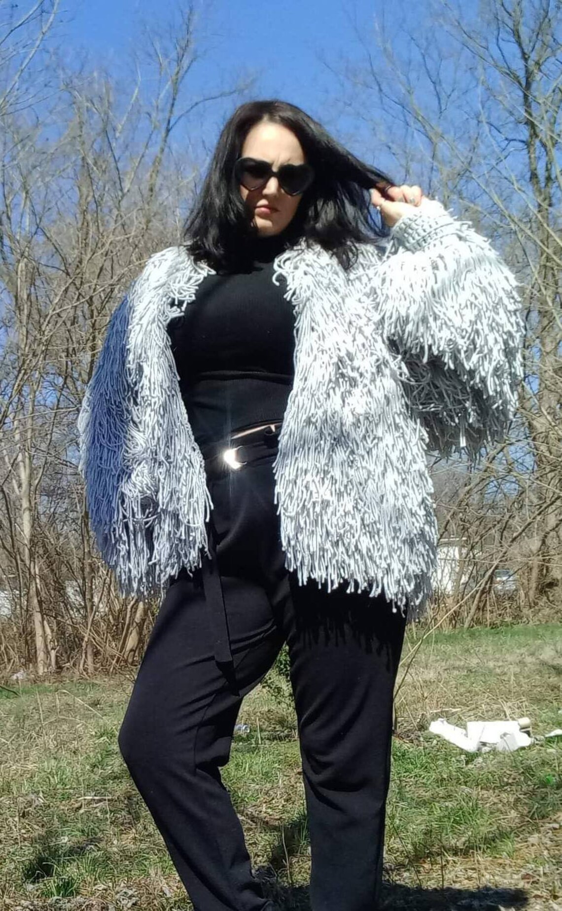 Gray and Silver Shag Jacket - Etsy