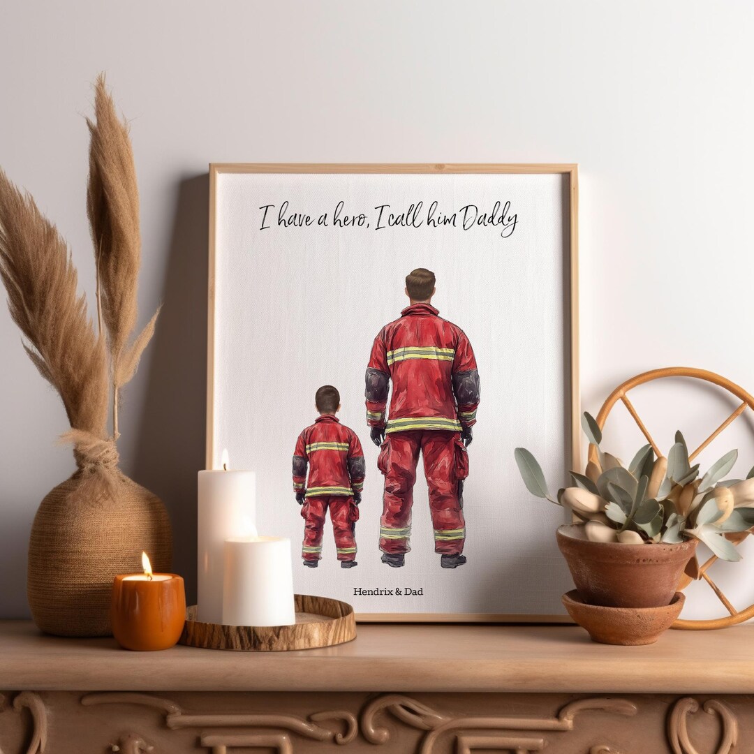 Personalized Red Firefighter Dad Digital Print - Father's Day Gift ...
