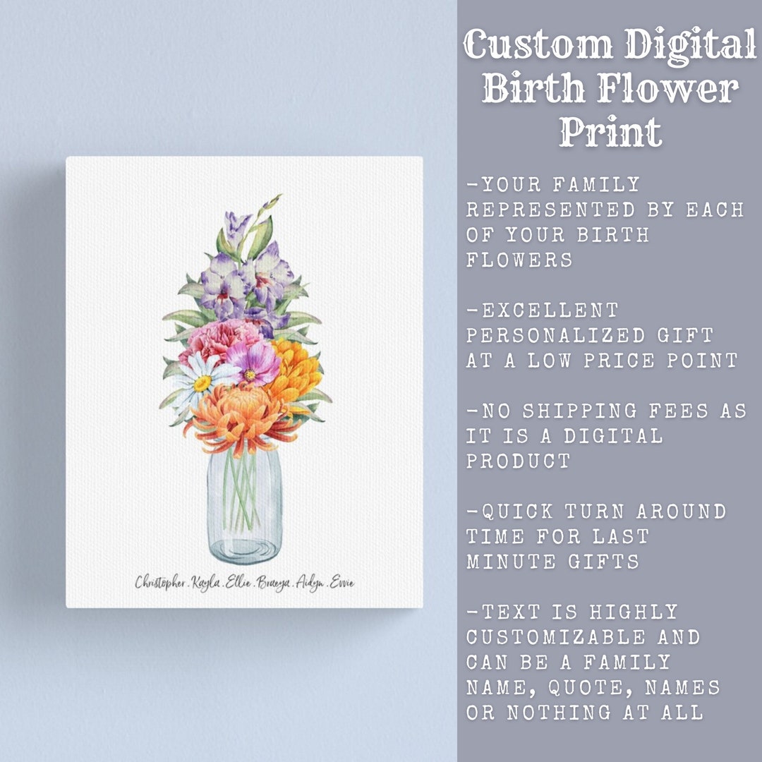 Custom Birth Flower Digital Print - Birth Month Flowers - Family Birth ...