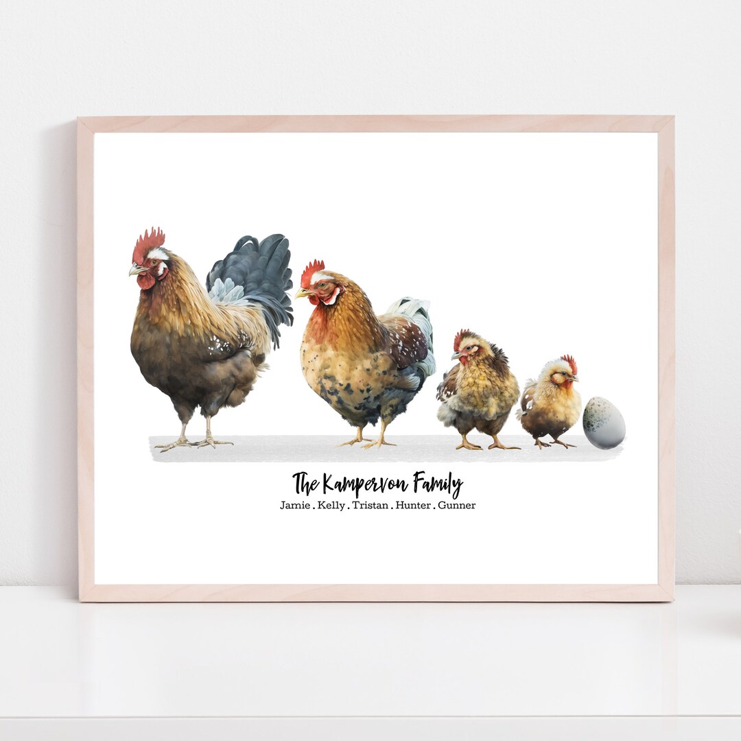 Custom Digital Chicken Family Print, Custom Family Portrait, Chicken ...