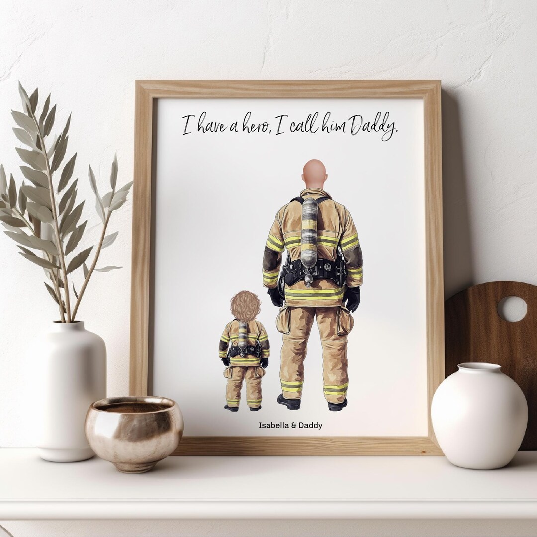 Personalized Beige Firefighter Dad Digital Print - Father's Day Gift ...