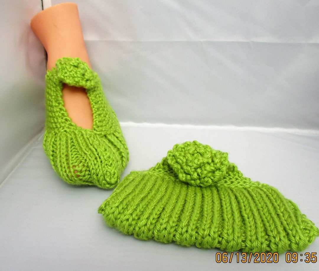 KNITTED MARY JANE Slippers Lime With Rosette Size 6. 7 - Etsy