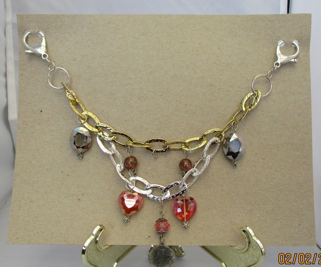 JEAN BLING Gold & Silver Chain With Red Hearts - Etsy