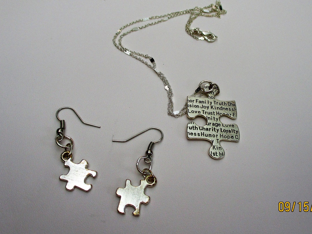 JIG SAW NECKLACE, Earrings, Puzzle Pieces, Gift for Her, Mecklace Set ...