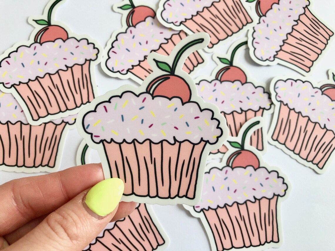 Cute Cupcake Sticker Cartoon Cupcake & Cherry Waterproof and - Etsy