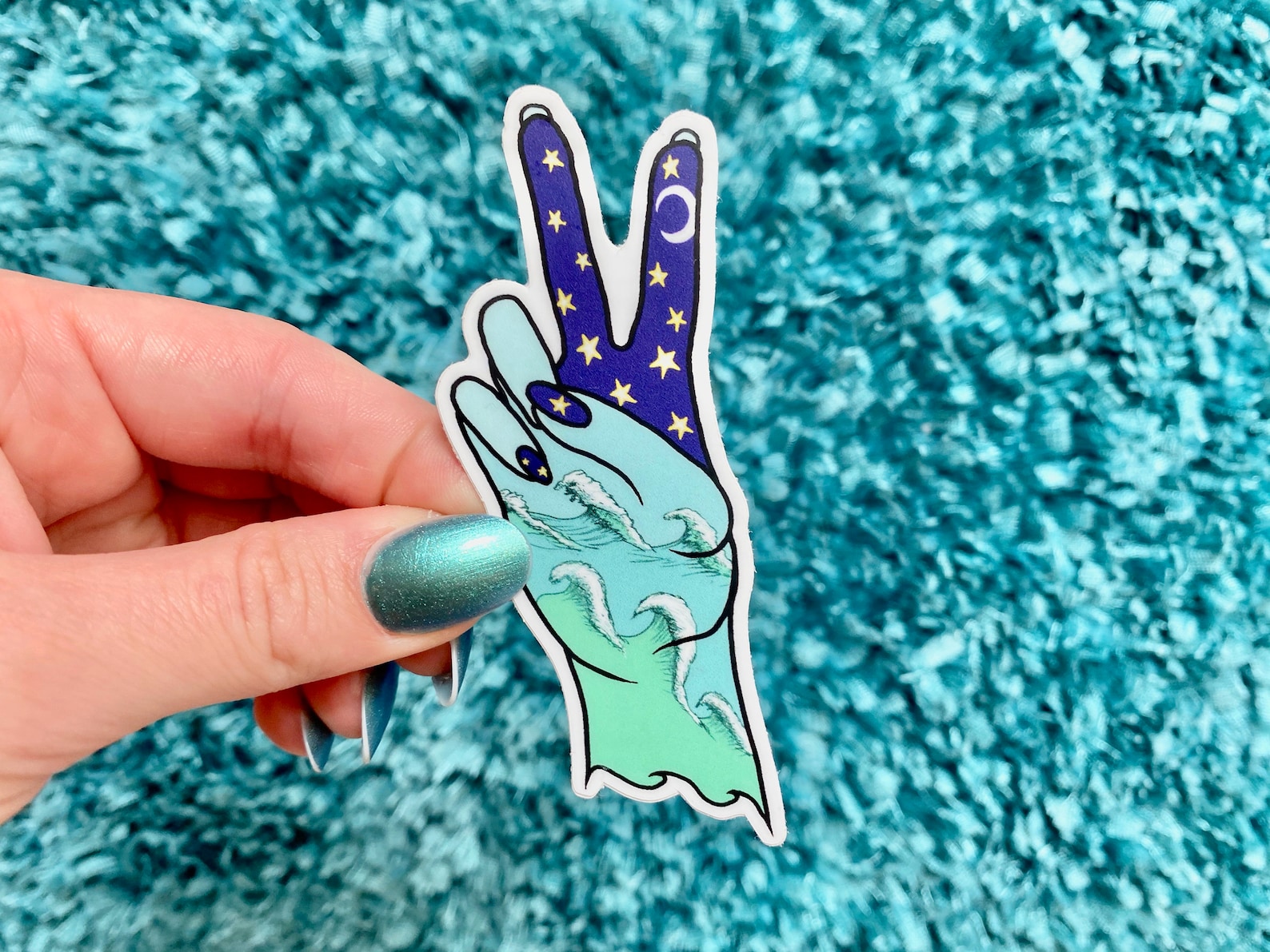 Peace Sign Starry Night & Waves Hand Sticker Cute Peace Sign - Etsy