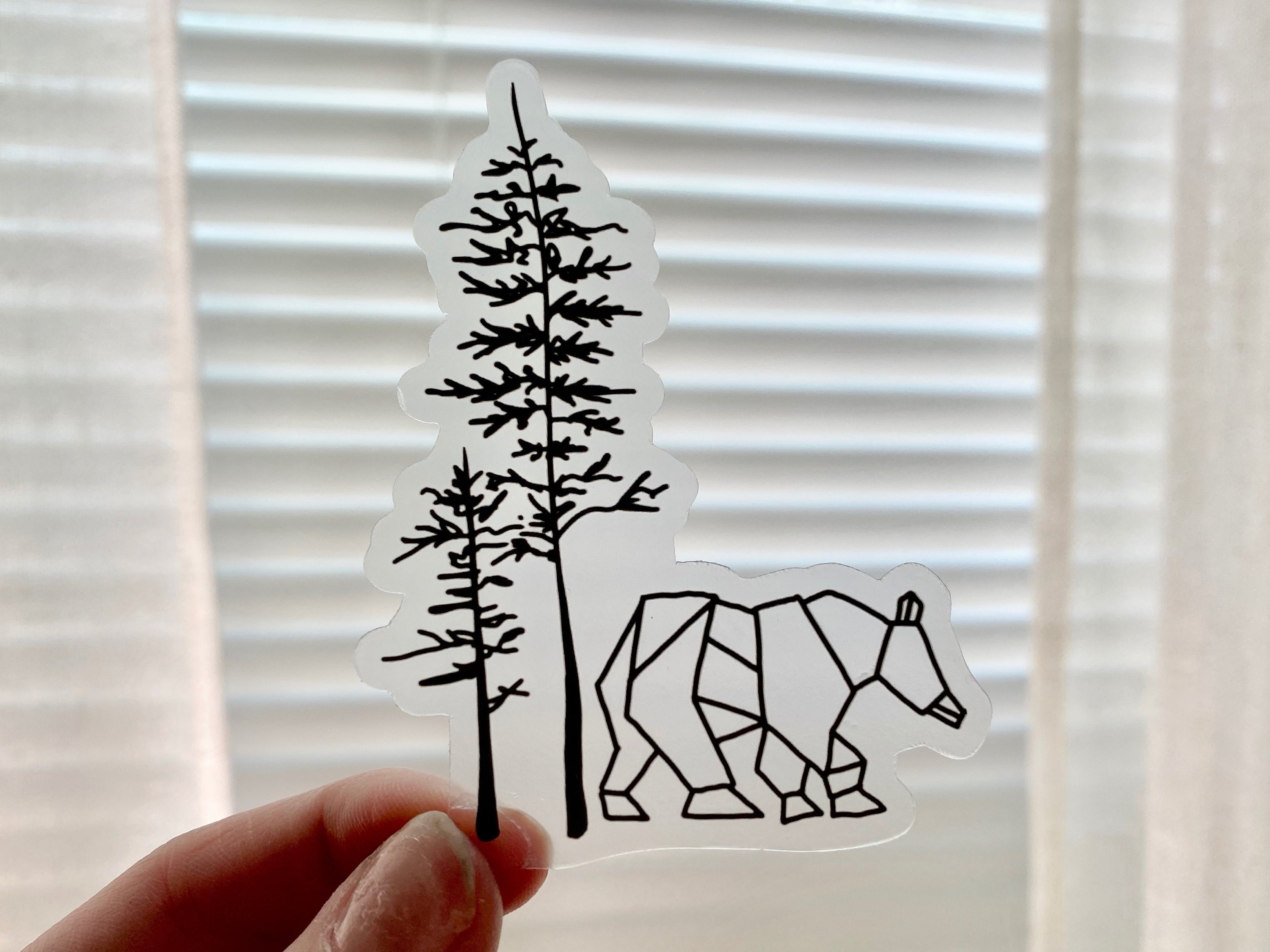 Geometric Bear Sticker Clear Bear and Tree Sticker Trees | Etsy