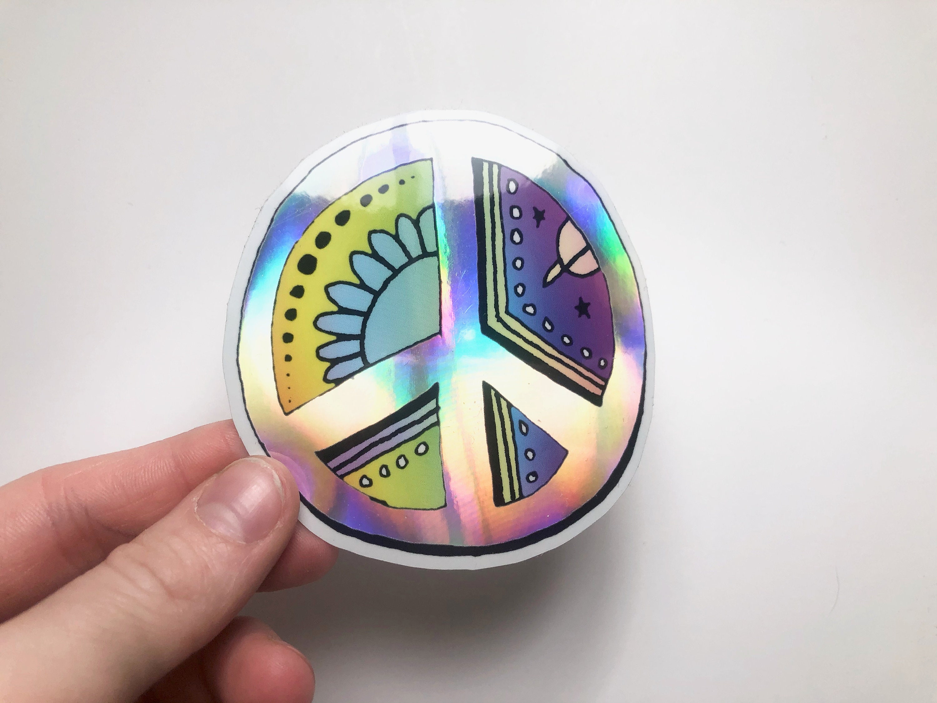 Peace Sign Sticker Retro 70s Holographic Metallic Waterproof - Etsy