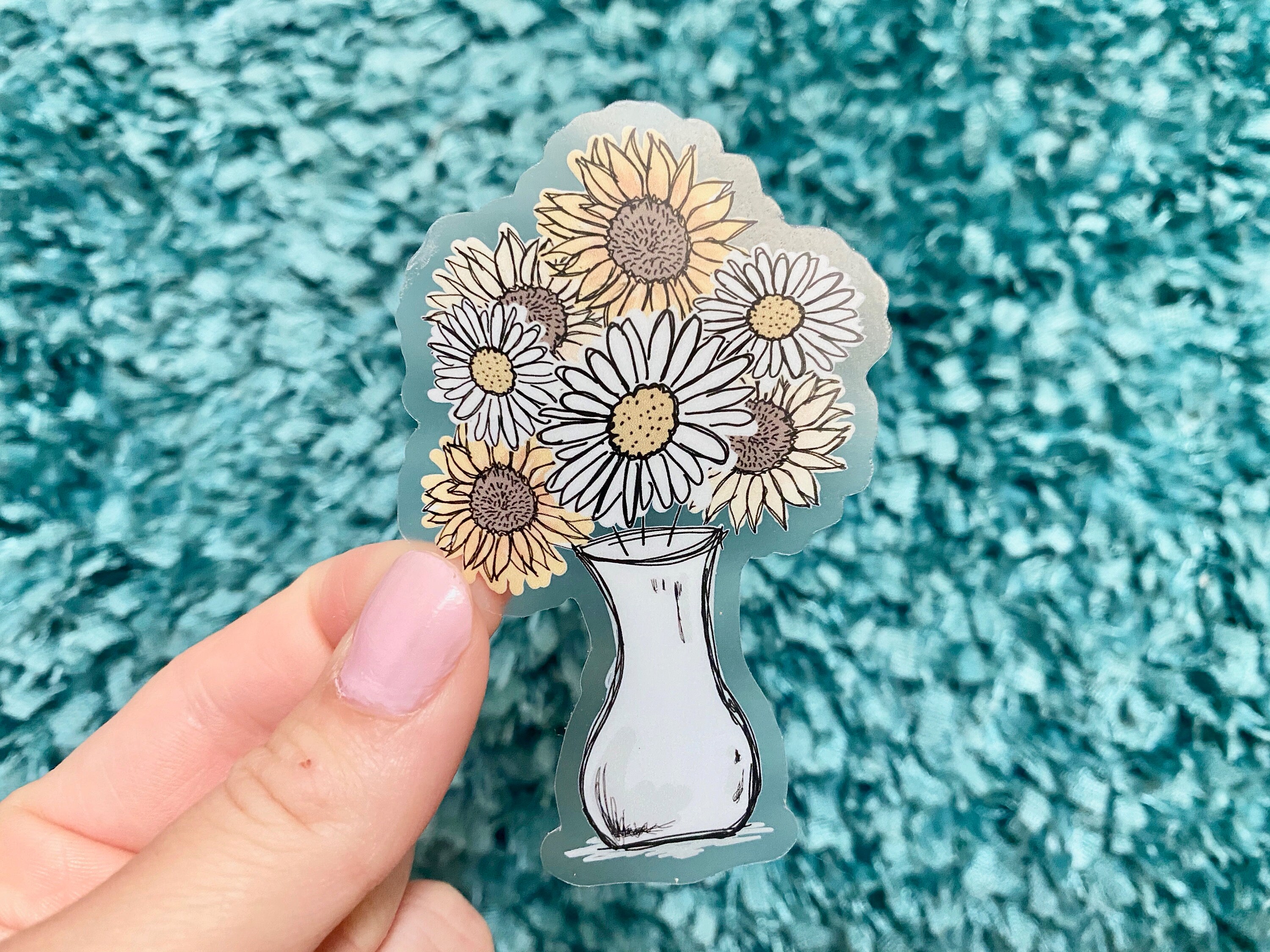 Flower Vase Sticker Daisies Sunflowers Sticker Cute Floral - Etsy