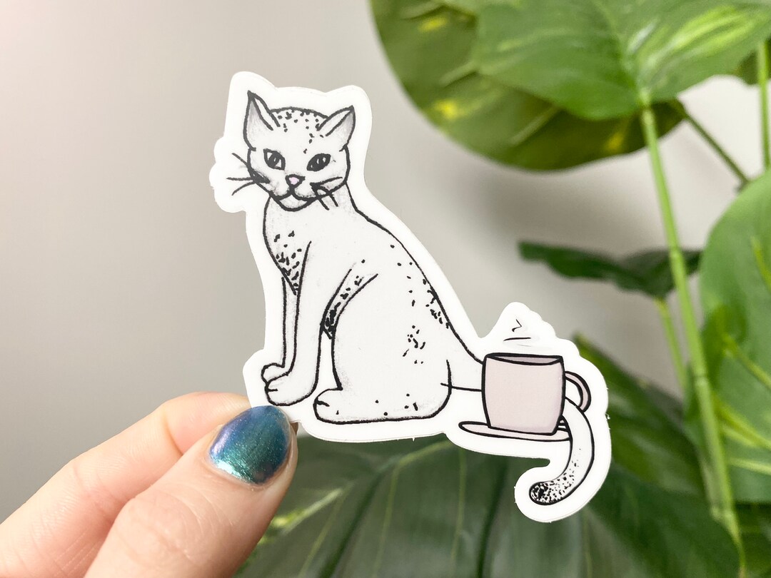 Cats and Coffee Sticker, Waterproof Vinyl Cat Sticker, Cute Cat Sticker ...