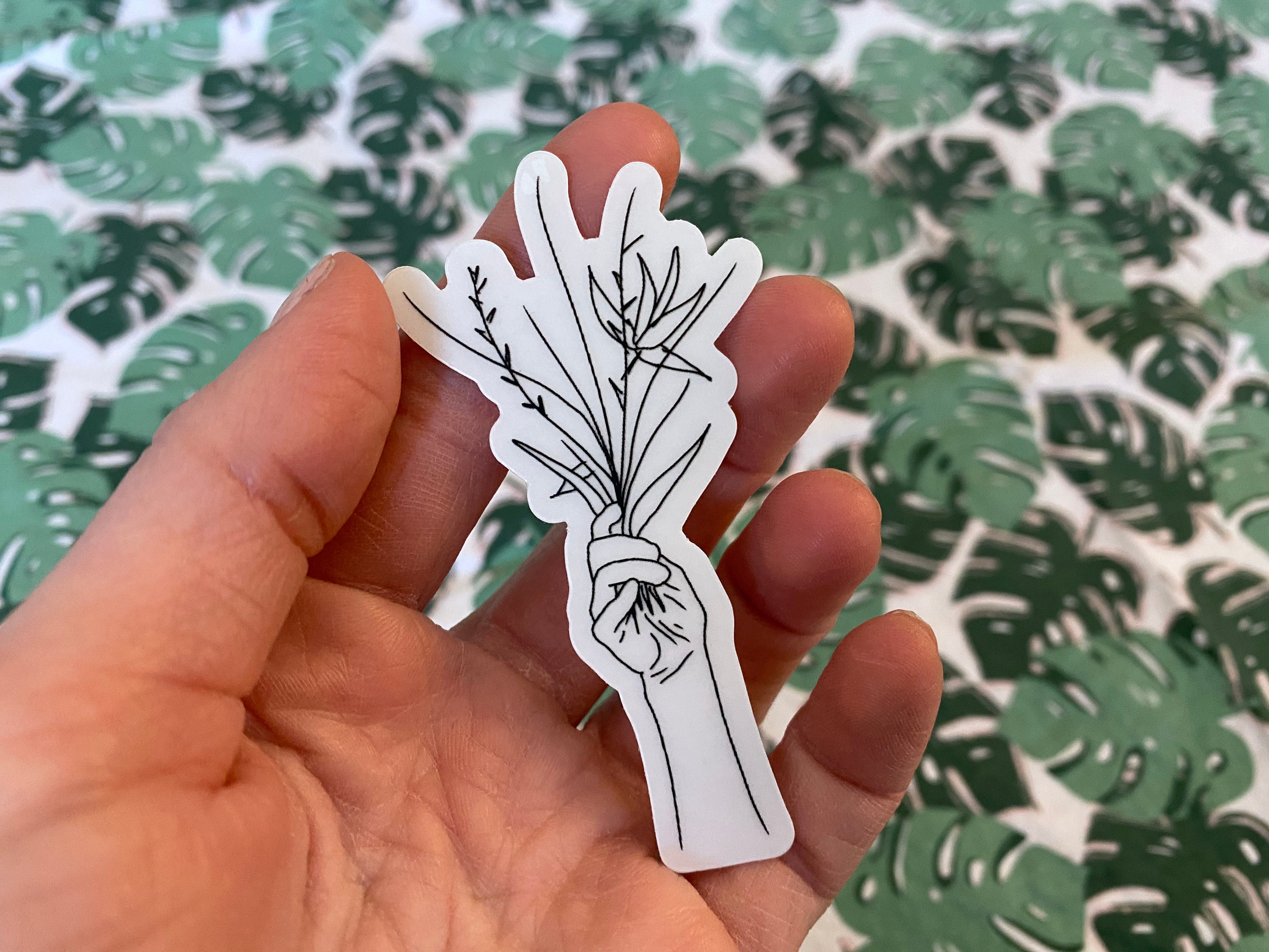 Clear Flower Sticker Hand Holding Flowers Floral Sticker - Etsy