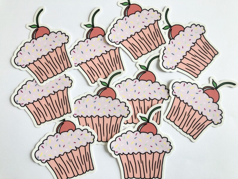 Cute Cupcake Sticker Cartoon Cupcake & Cherry Waterproof and - Etsy