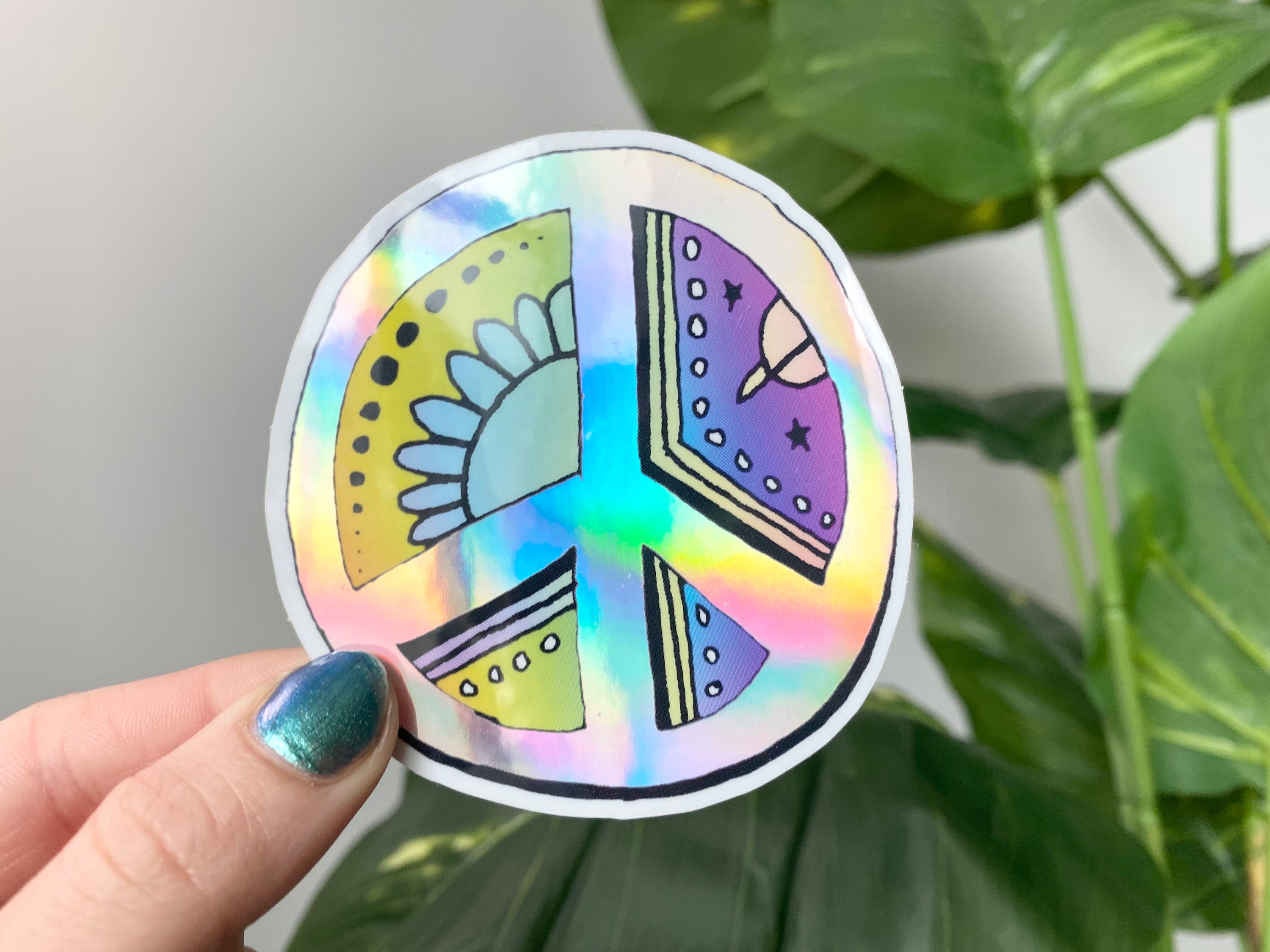 Peace Sign Sticker Retro 70s Holographic Metallic Waterproof - Etsy