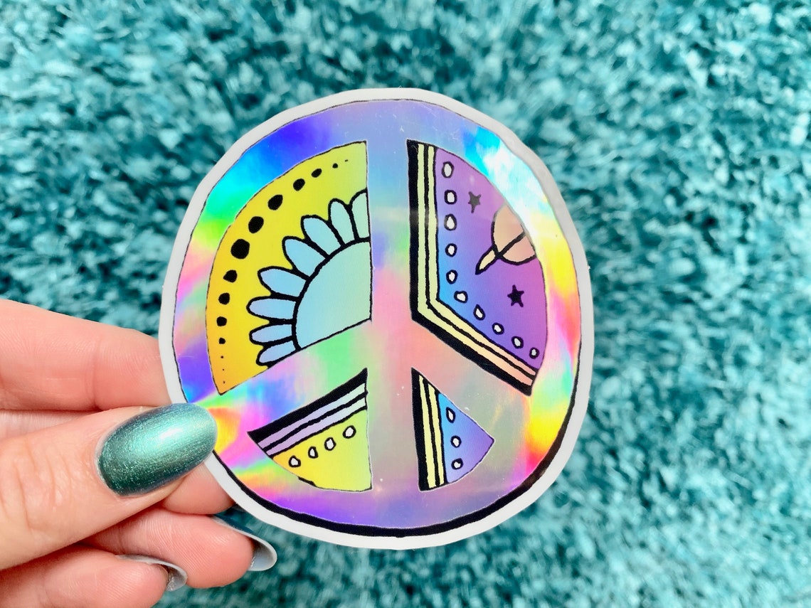 Peace Sign Sticker Retro 70s Holographic Metallic Waterproof - Etsy