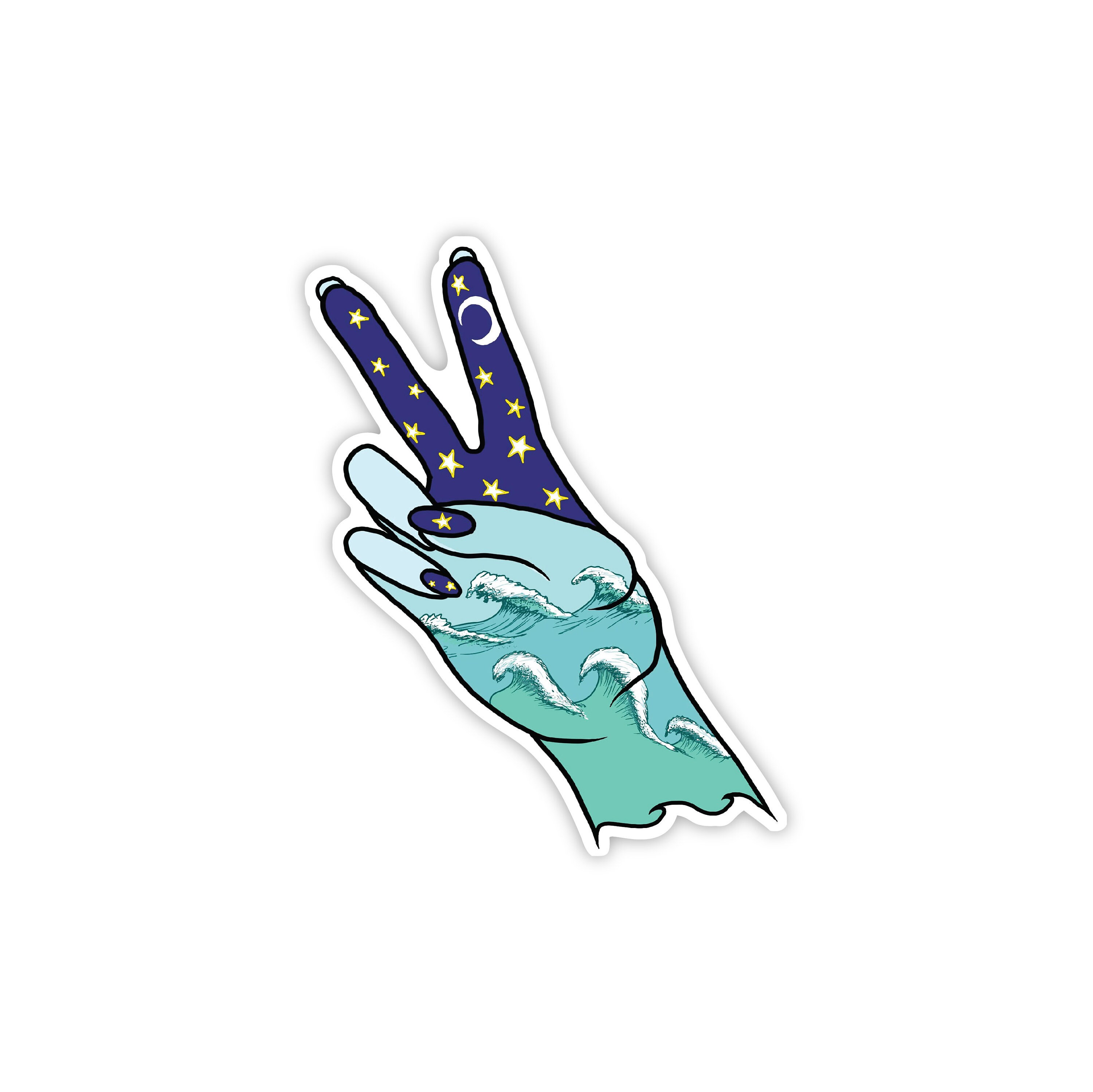 Peace Sign Starry Night & Waves Hand Sticker Cute Peace Sign - Etsy