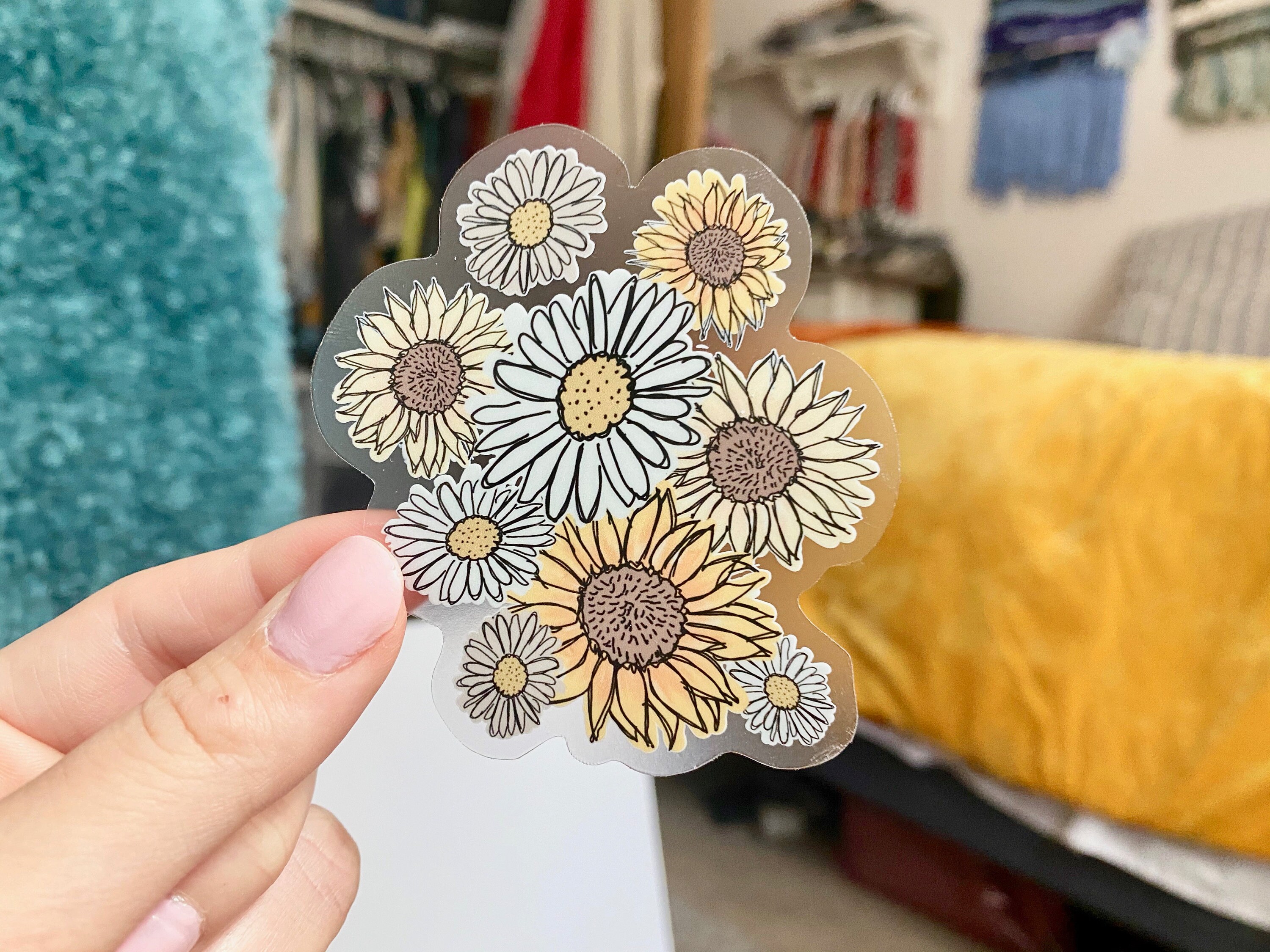 Waterproof Flower Sticker Daisies Sunflowers Sticker Cute | Etsy