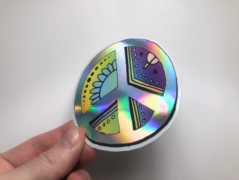 Peace Sign Sticker Retro 70s Holographic Metallic Waterproof - Etsy