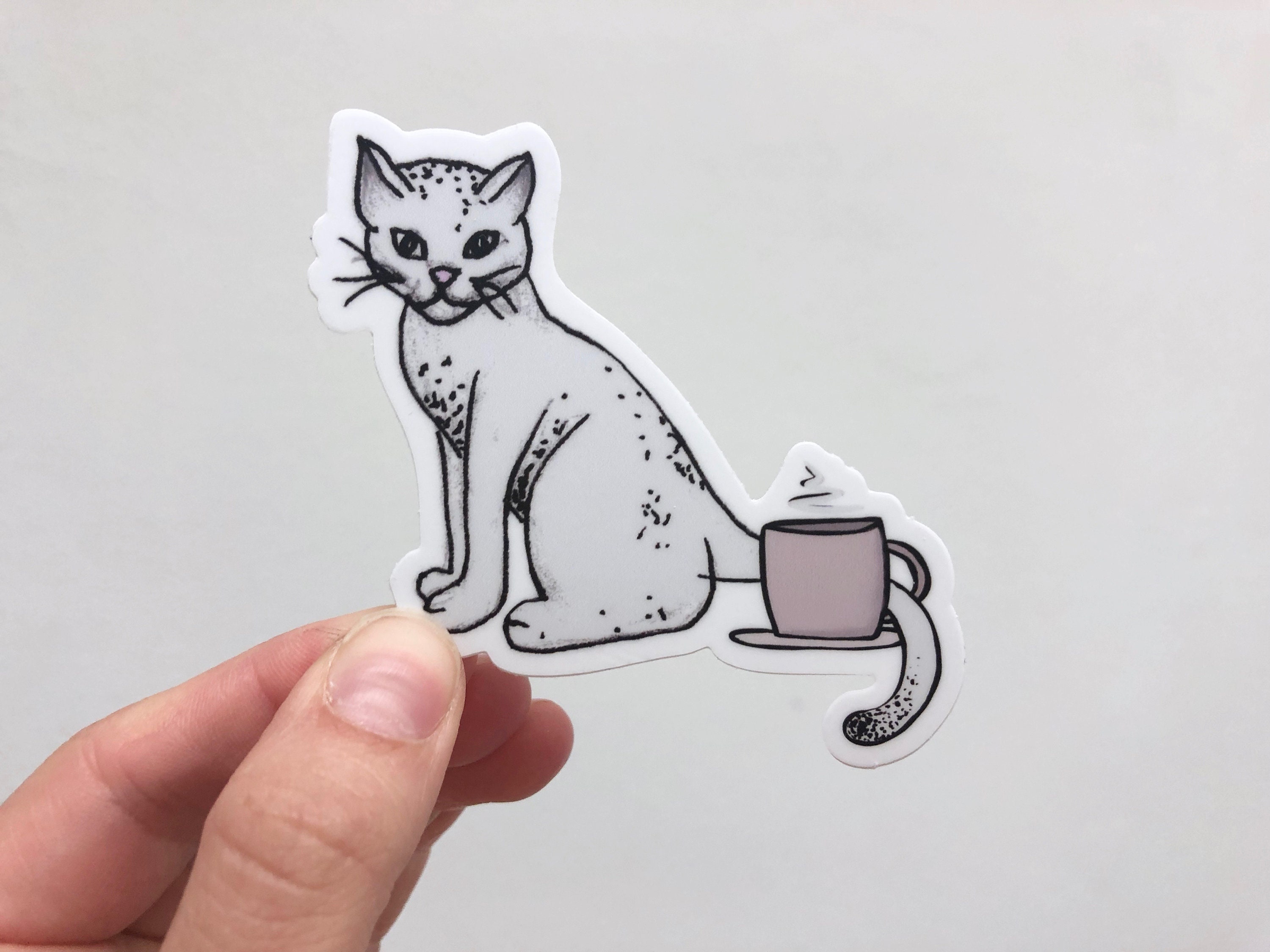 Cats and Coffee Sticker Waterproof Vinyl Cat Sticker Cute - Etsy