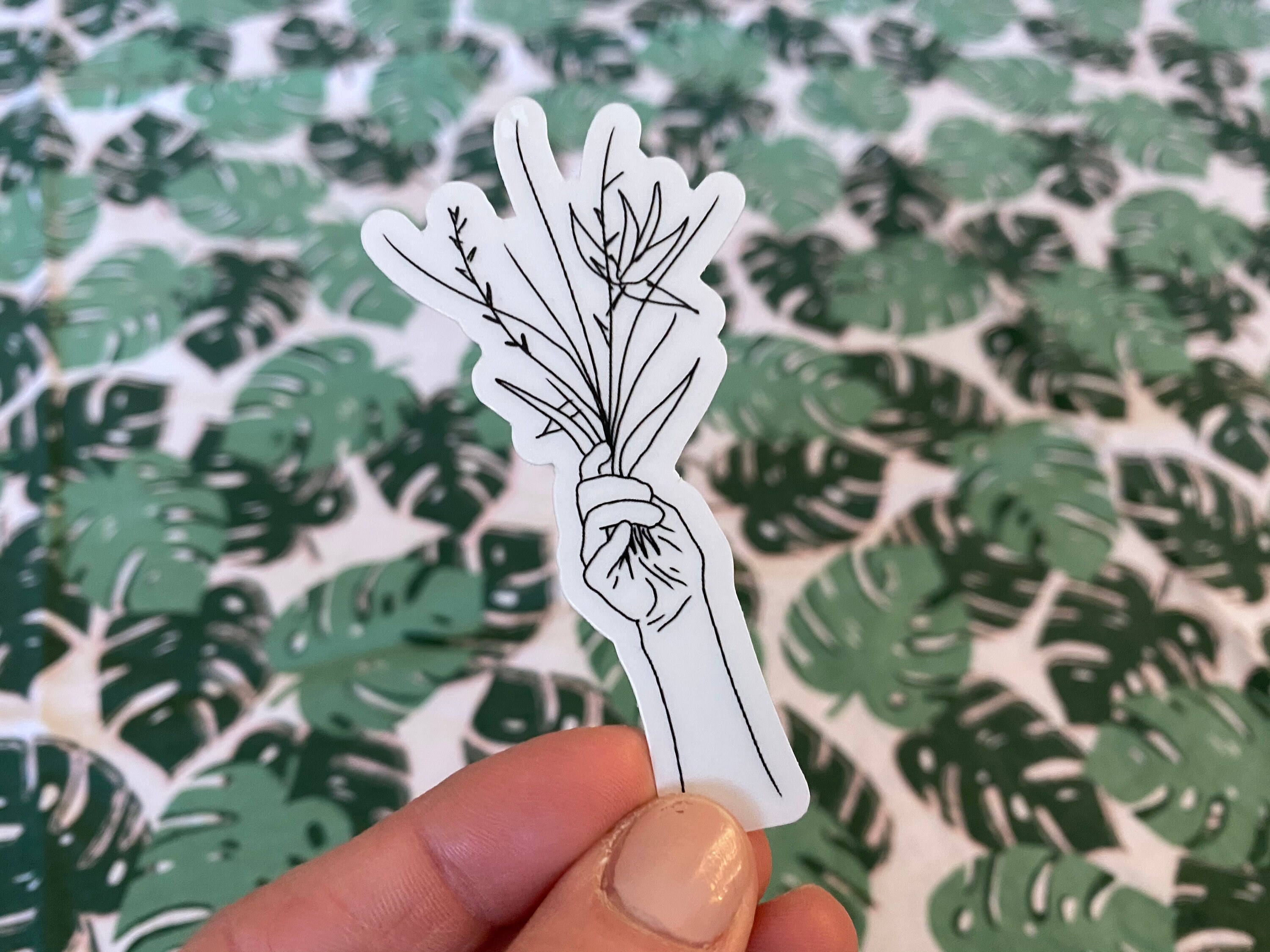 Clear Flower Sticker Hand Holding Flowers Floral Sticker | Etsy
